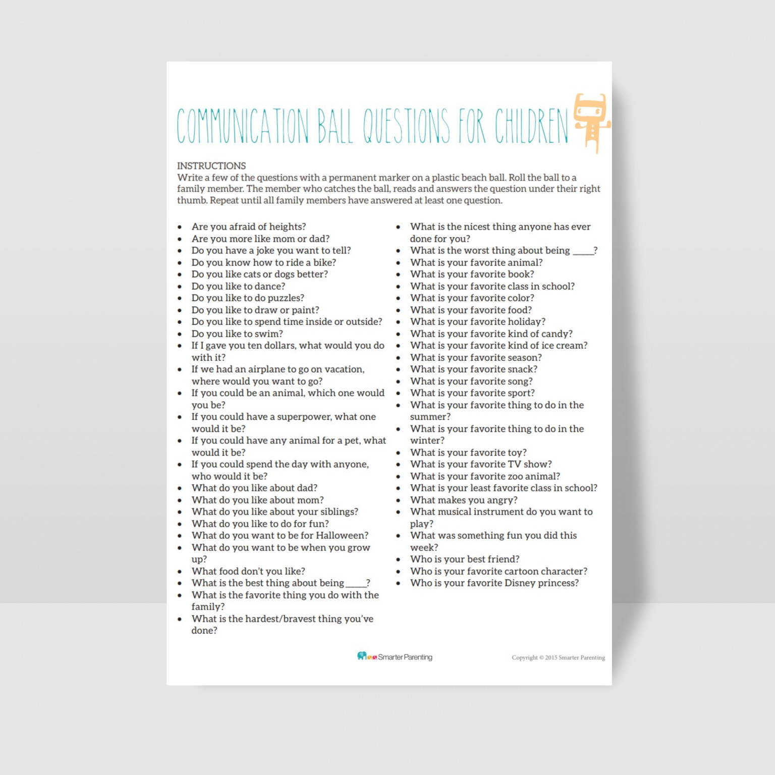 Communication Ball Questions for Children & Teens by Smarter Parenting ...